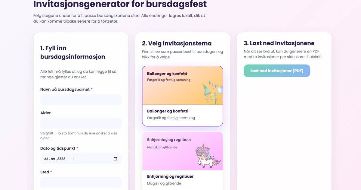 Utskrivbare Bursdagsinvitasjoner